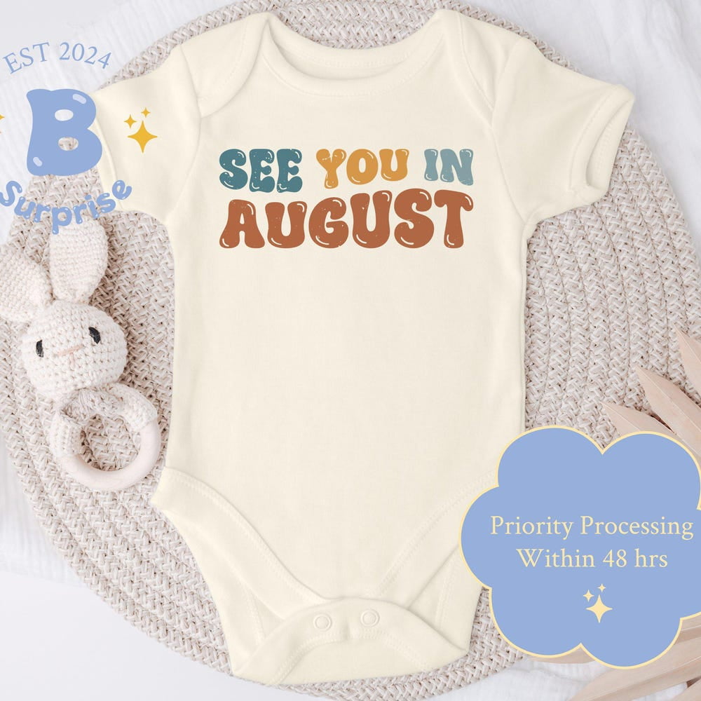 See You In August Onesie, Girl Retro Pregnancy Announcement, Baby ...