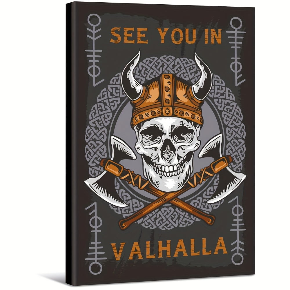 See You In Valhalla Viking Skull Swords Large Wooden Framed Wall Art ...