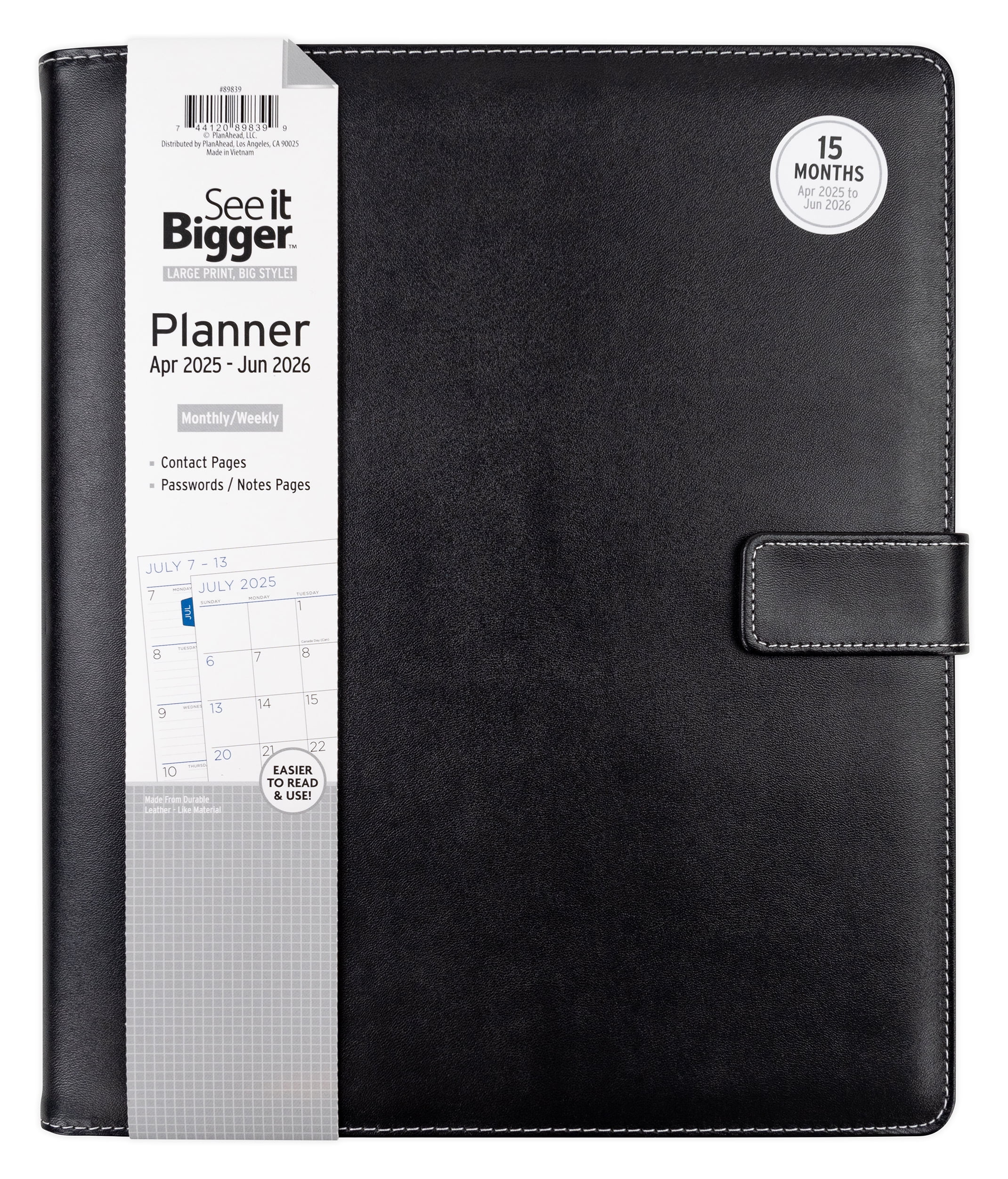 See it Bigger Monthly Weekly Padfolio Planner (10″ x 6″) Large Black ...