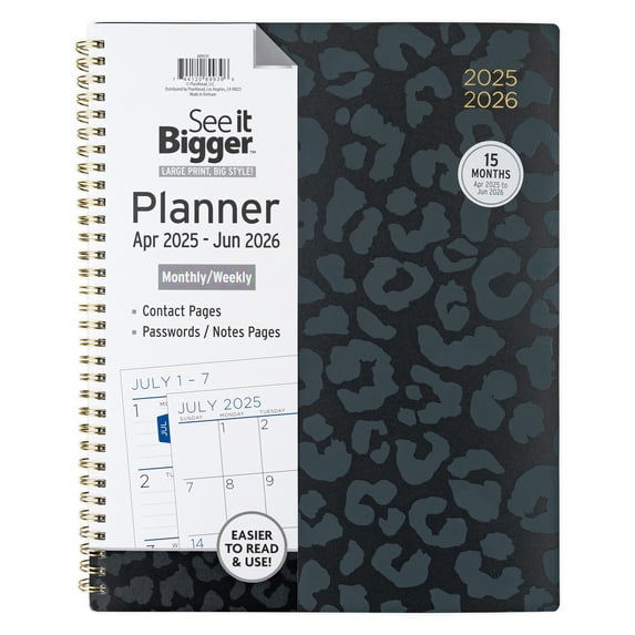 See it Bigger Monthly Weekly Planner Large (9.25″ x 11″) Black Leopard ...