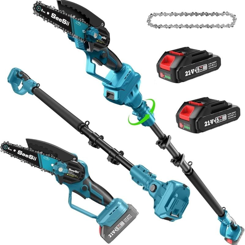 Seesii 2 in 1 Cordless Pole Saw & Mini Chainsaw with 2 Batteries, Power ...