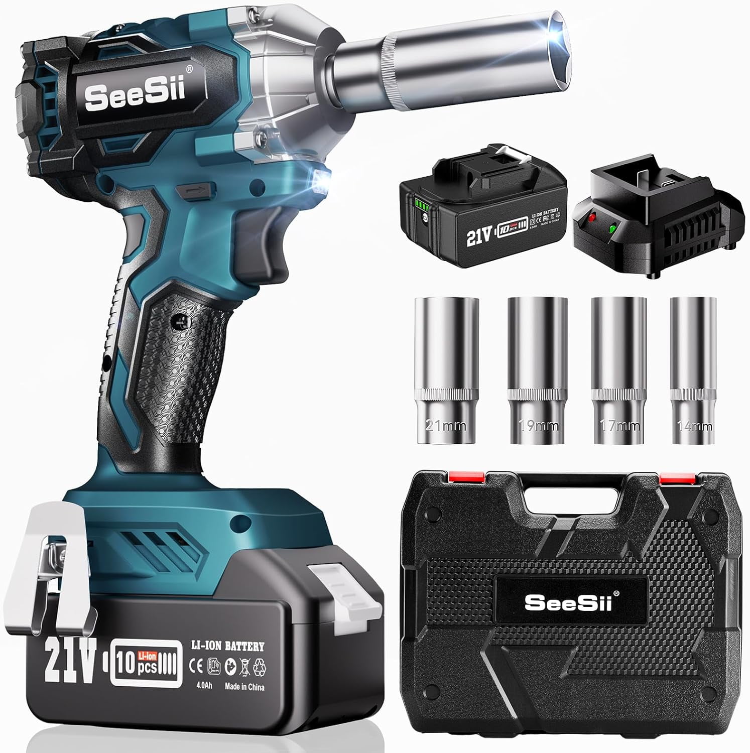 SeeSii 450N.m Cordless Impact Wrench, 3/8" 21V Brushless Powered Impact ...