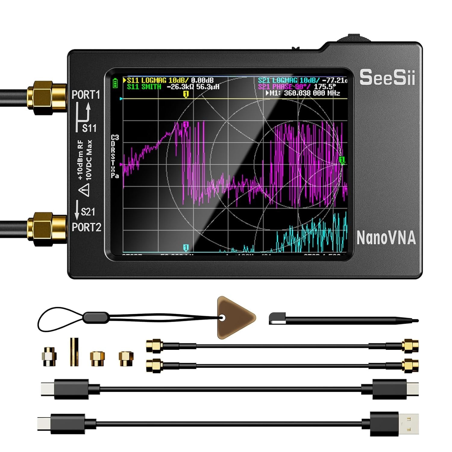 SeeSii Nanovna-H Vector Network Analyzer,Upgraded HW3.6 10KHz-1.5GHz MF ...