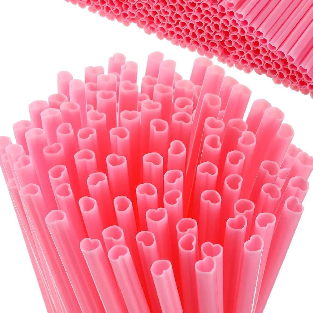 Seebee 100x Heart Shaped Pink Straws, Disposable, Wrapped Wedding, For ...
