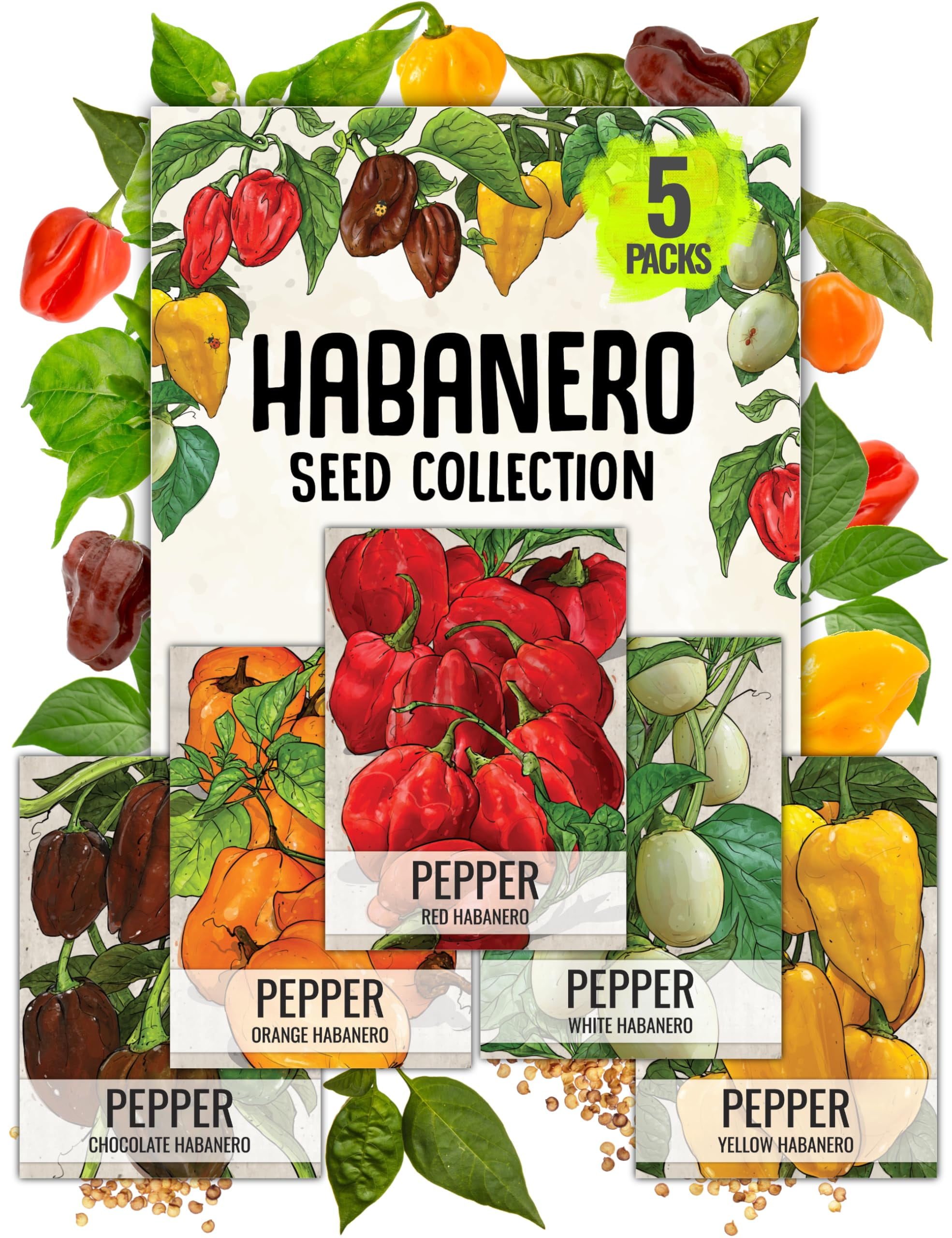 Seed Needs, Habanero Pepper Seed Packet Collection MHD1(5 Individual ...