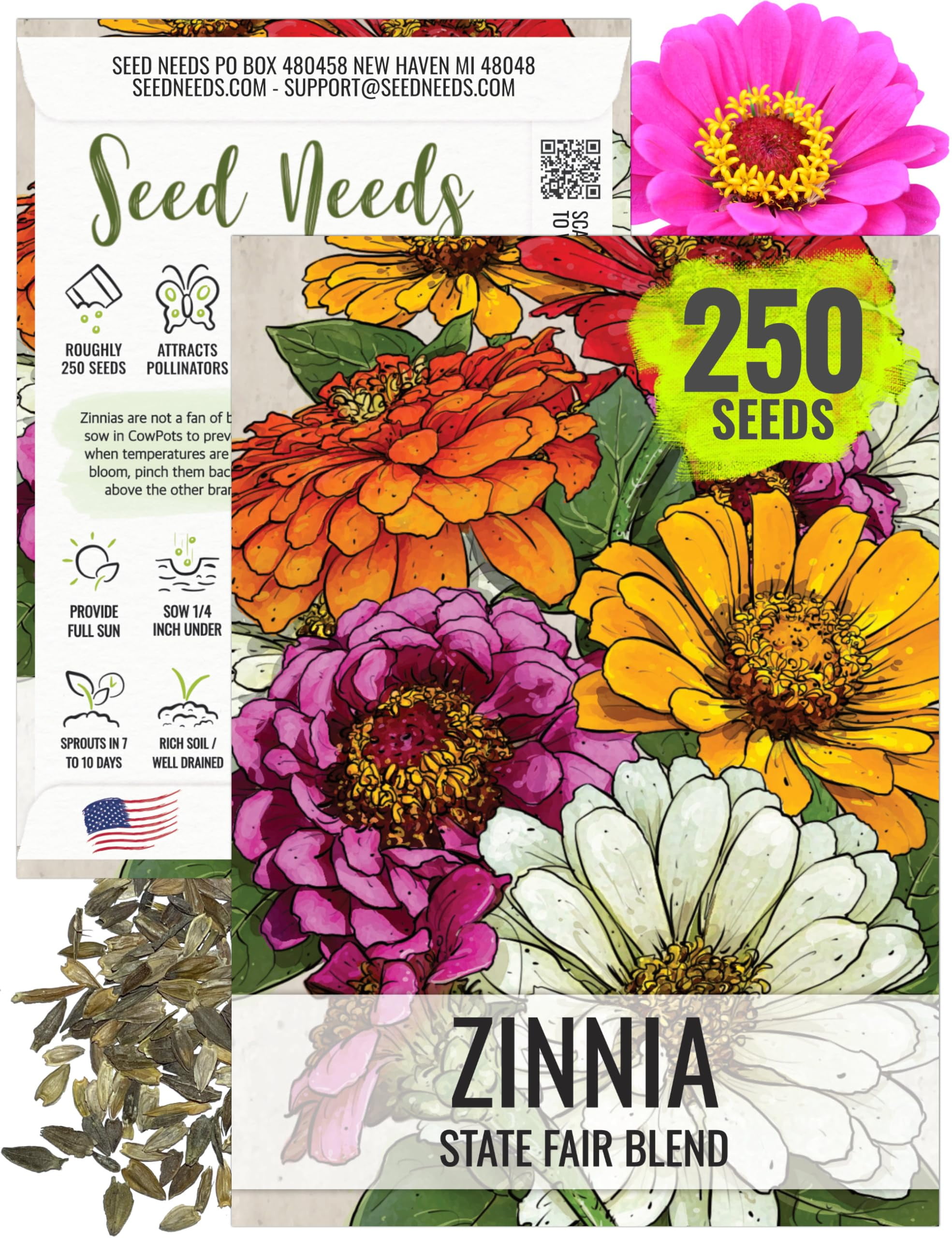 Seed Needs, Mixed State Fair Zinnia BSL1 Seeds - 250 Heirloom Seeds for ...