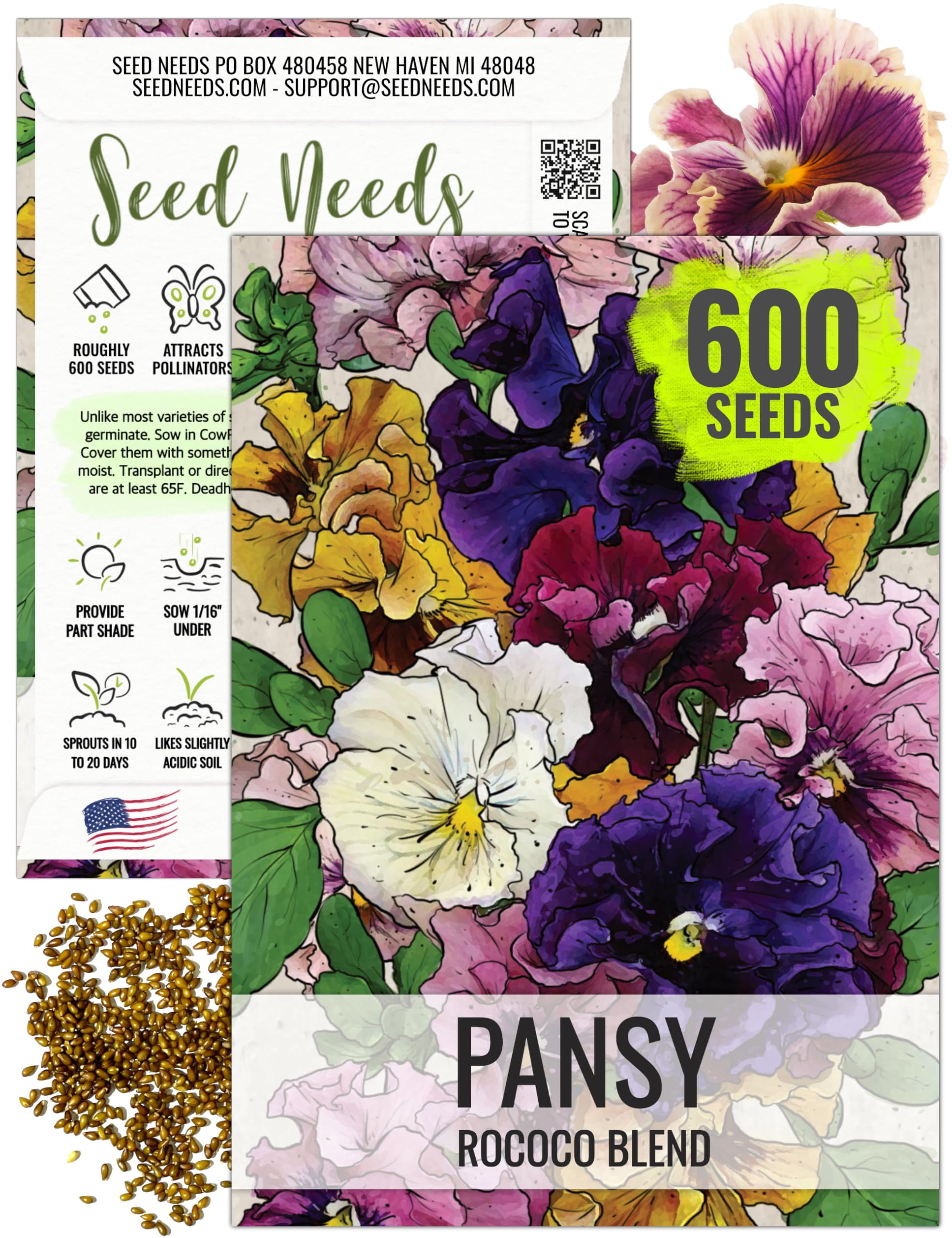 Seed Needs, Rococo Pansy Seeds - BSL1 600 Heirloom Seeds for Planting ...