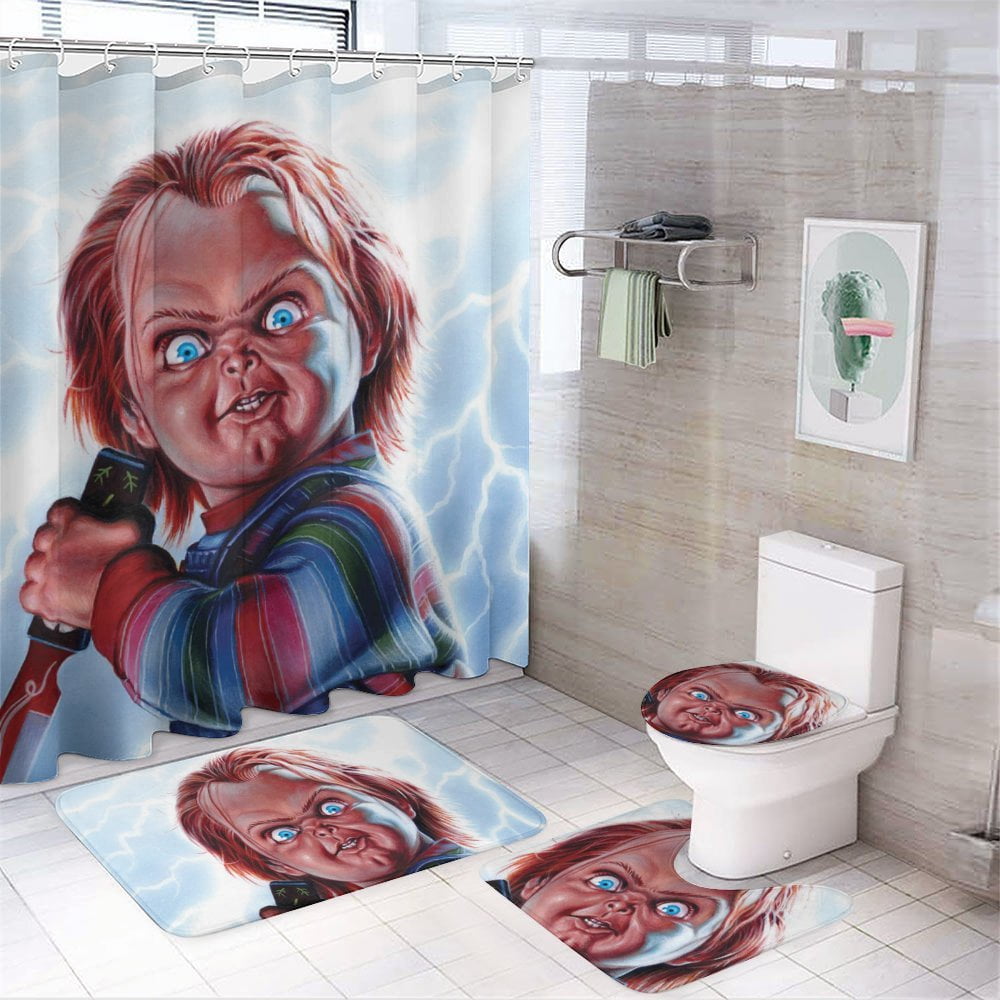 Seed Of Chucky 4 Pieces Shower Curtain Set With 12 Hooks, Non-Slip Rug ...