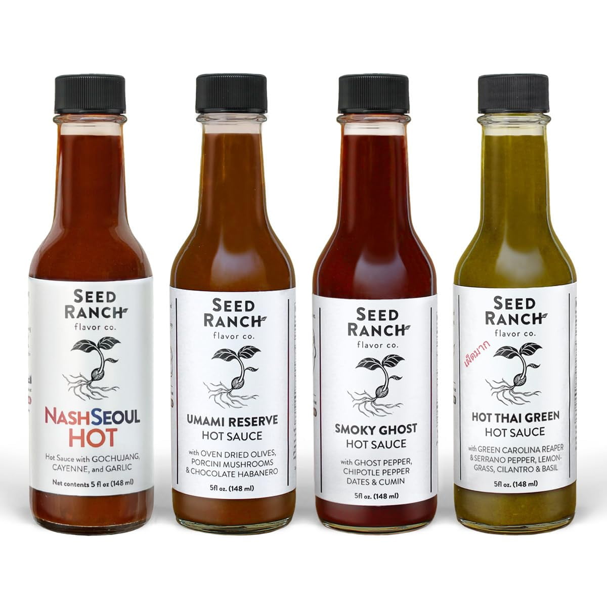 Seed Ranch Hot Sauce Variety Bundle, 4 Pack - Umami Reserve, Smoky ...