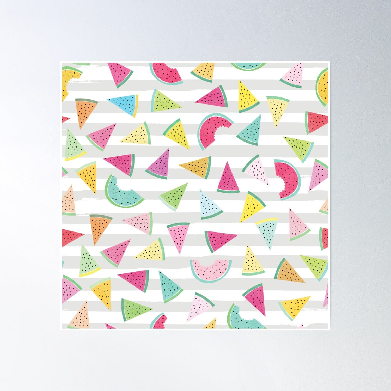 Seed Spitting Contest - Melons On Gray Stripes Poster Wall Art, Modern ...