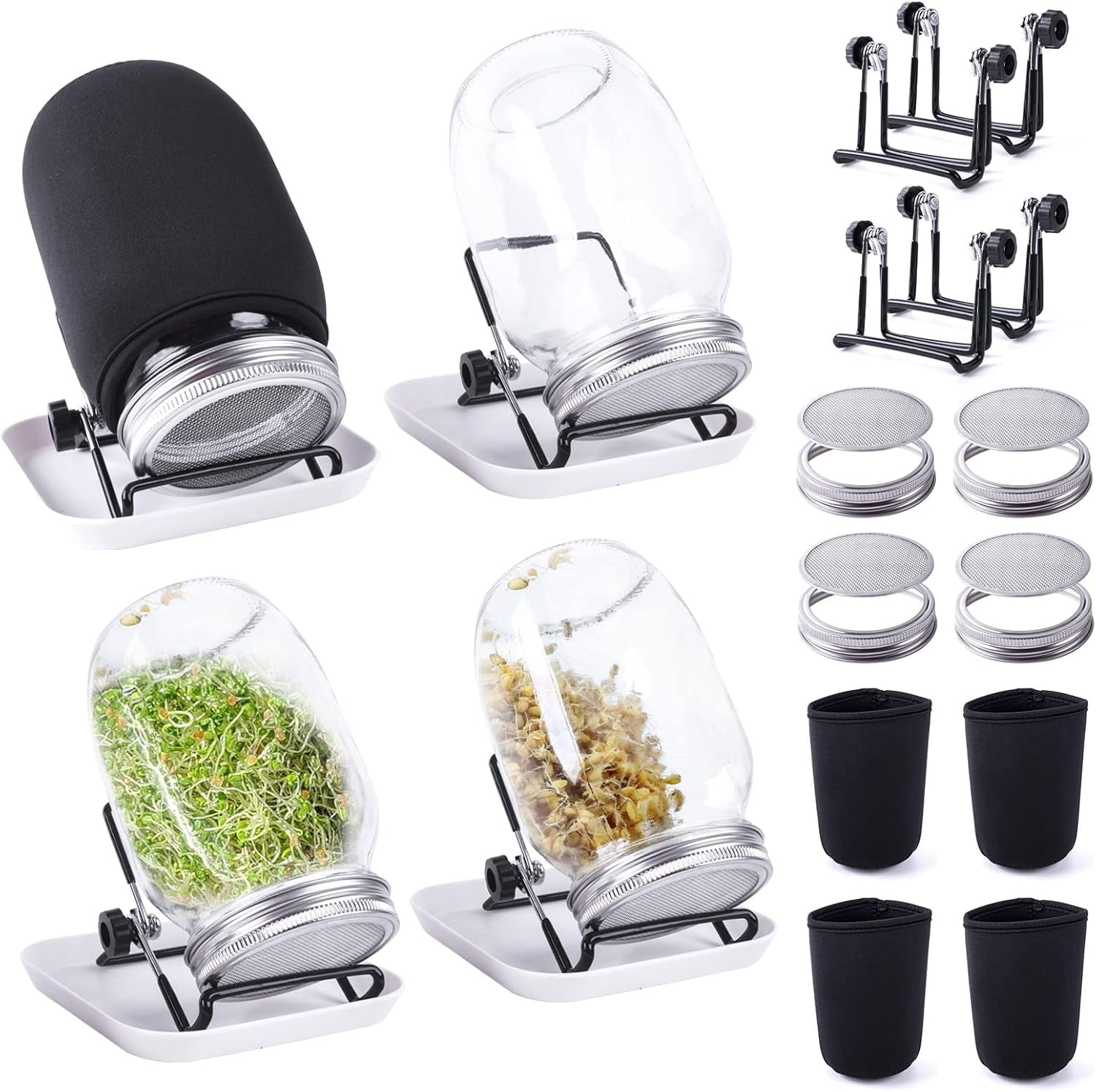 Seed Sprouting Jar Kit with 4 Wide Mouth Mason Jars Bean Sprouts ...