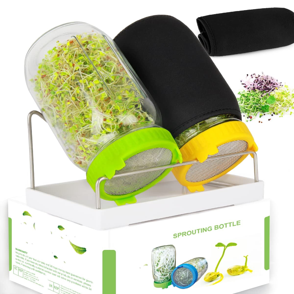 Seed Sprouting Kit, 2 Large Wide NSD3 Mouth Mason Jars with Sprout Lids ...