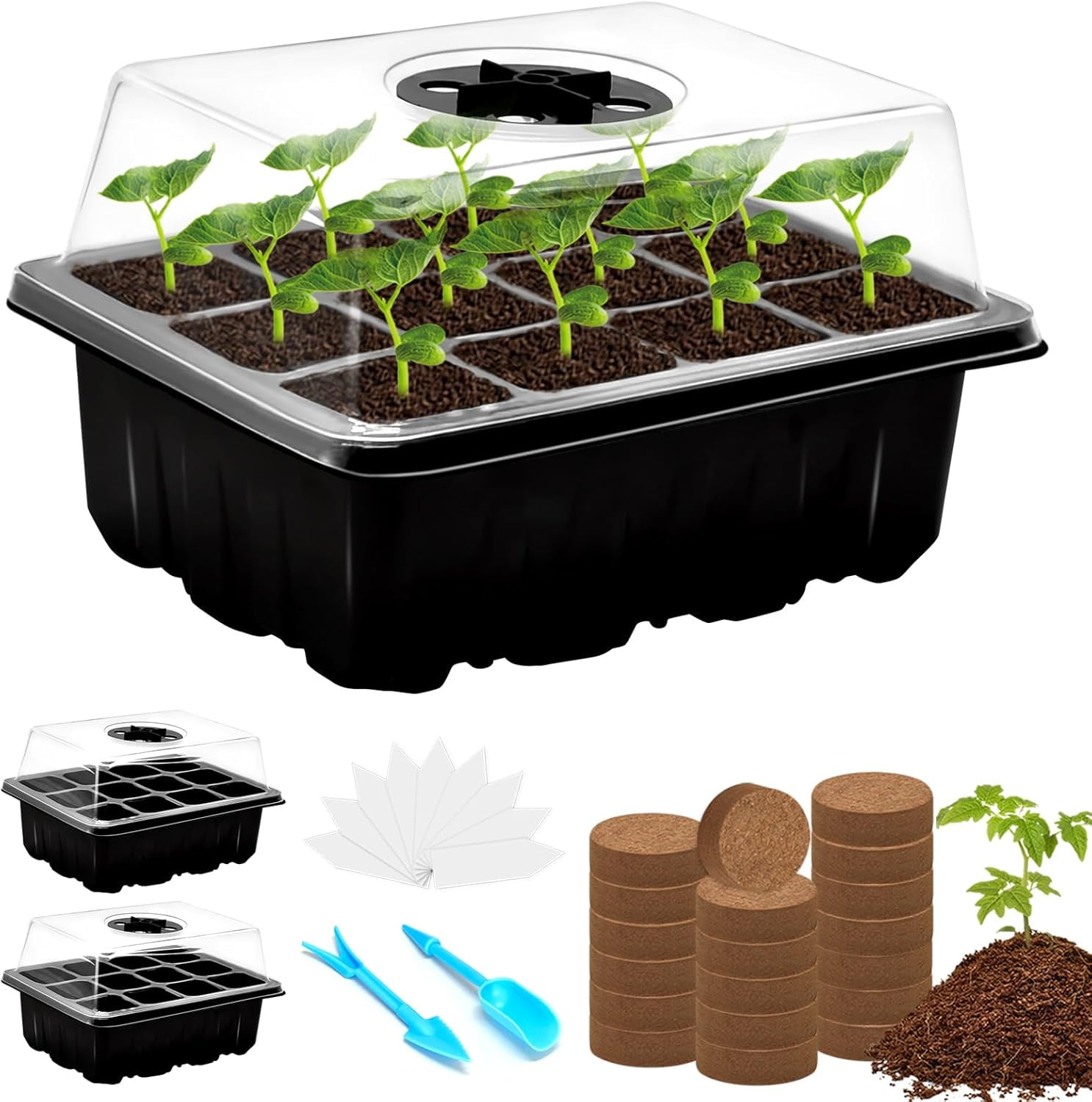 Seed Starter Kit 3 Pack 36 Cells Black Seed Starter Tray with 40 PCS ...