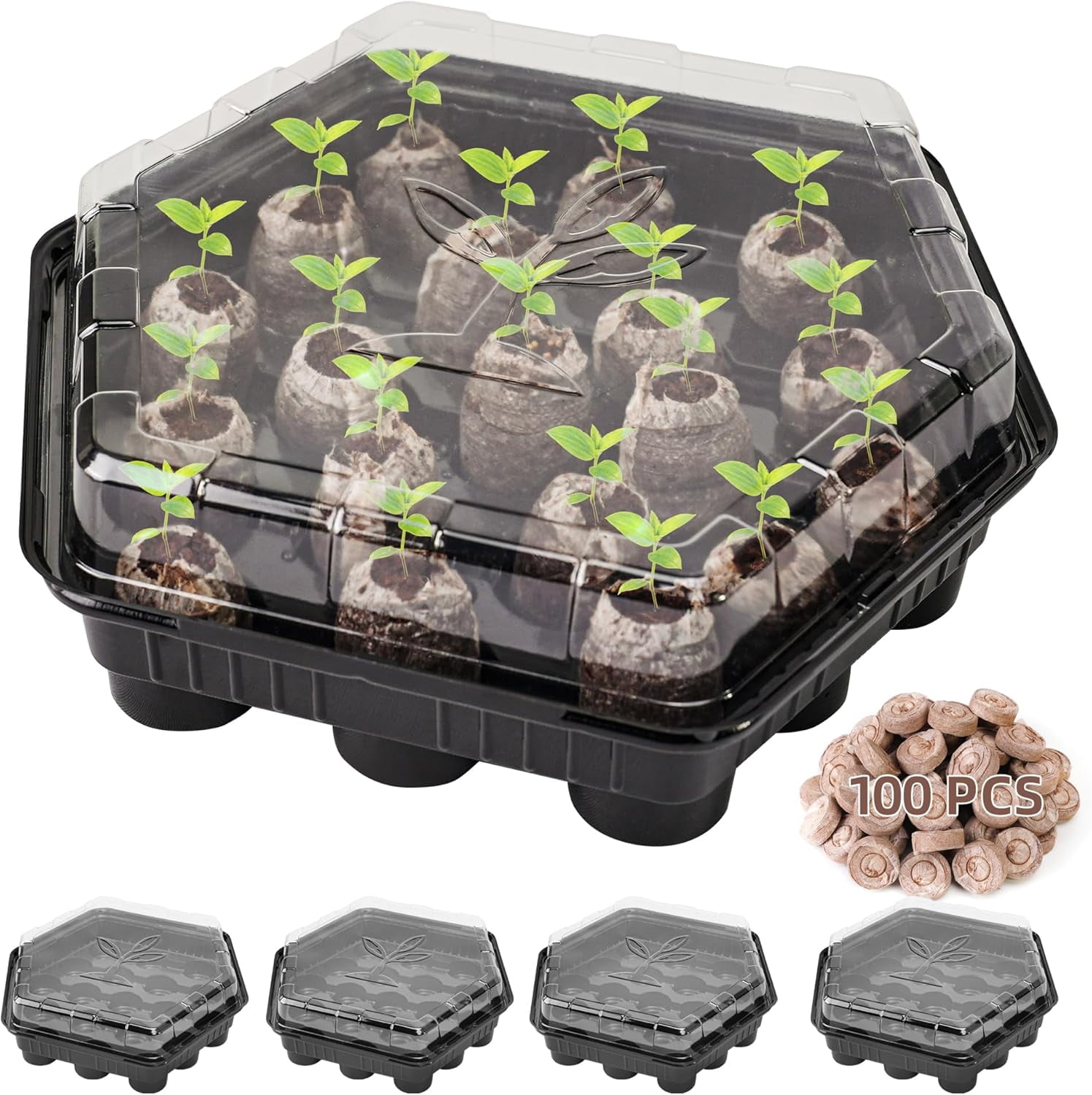 Seed Starter Kits with Peat Pellets Pod, 19 Cell Seed Starter Tray with Heightened Lid,Thicken ...