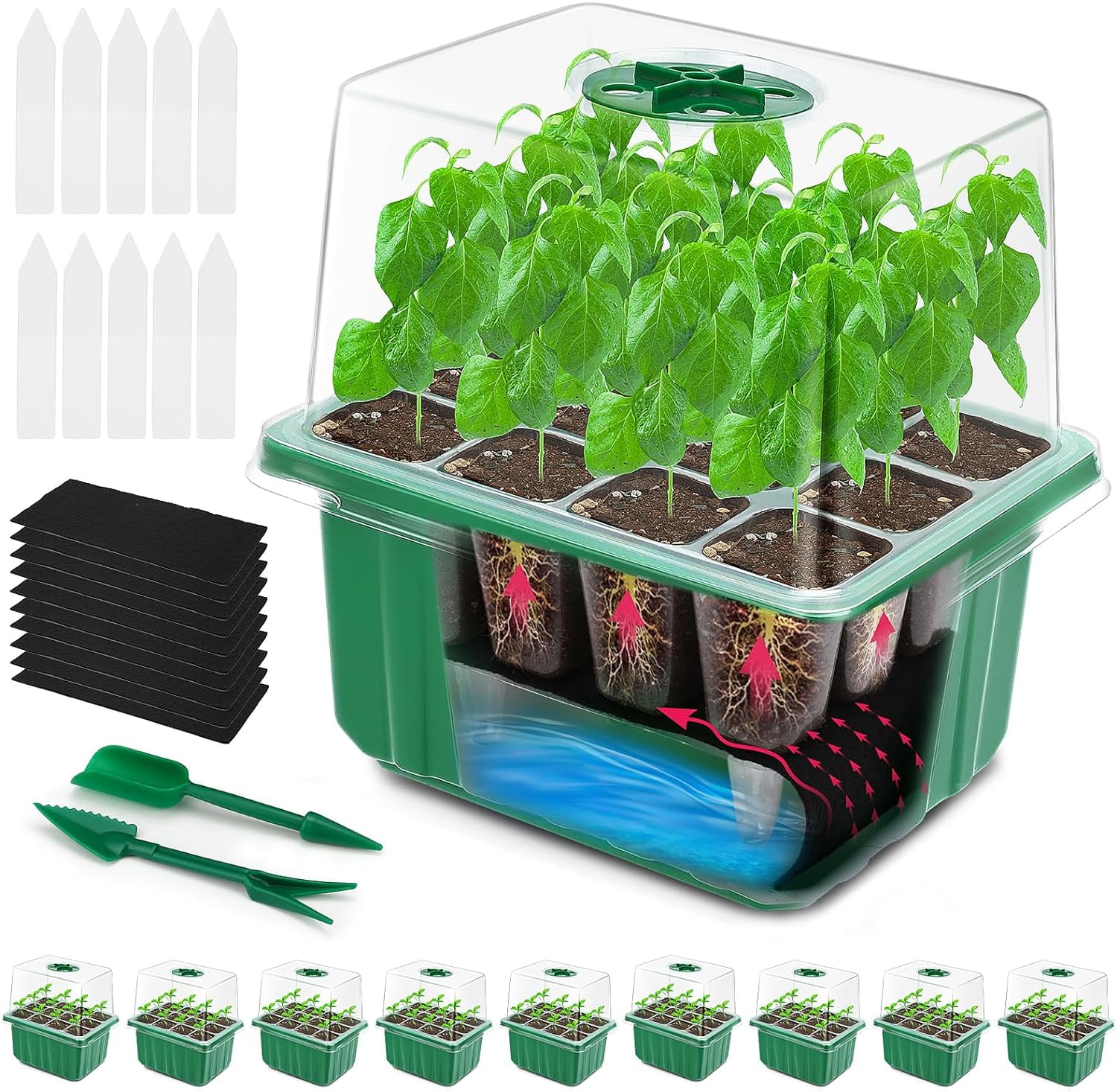 Seed Starter Tray,10 Packs 120 Cells Self Watering Seedling Starter ...