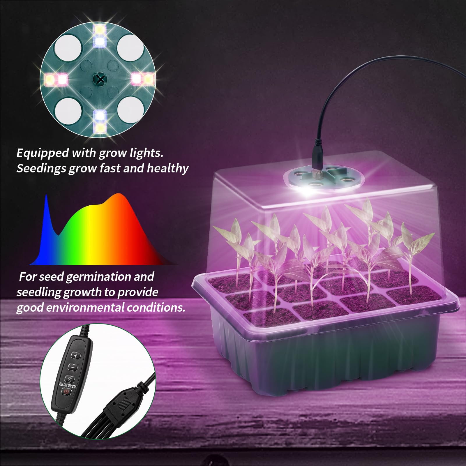 Seed Starter Tray, 2 Pcs Plant Propagation H2FSDStation Grow Light,Seedling Starter Trays Timing ...