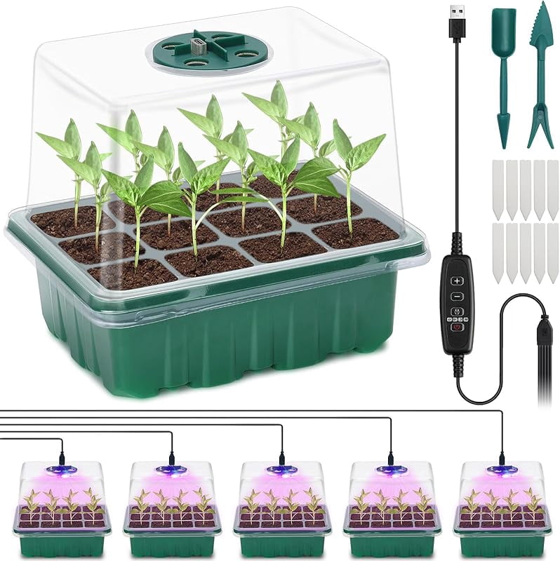 Seed Starter Tray, 2 Pcs Plant Propagation Station with Grow Light ...