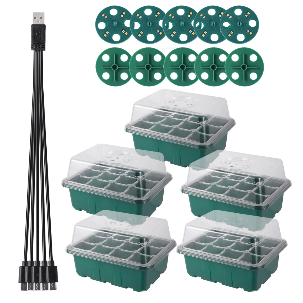 Seed Starter Tray Box With LED Grow Light Nursery Pot Seedling ...