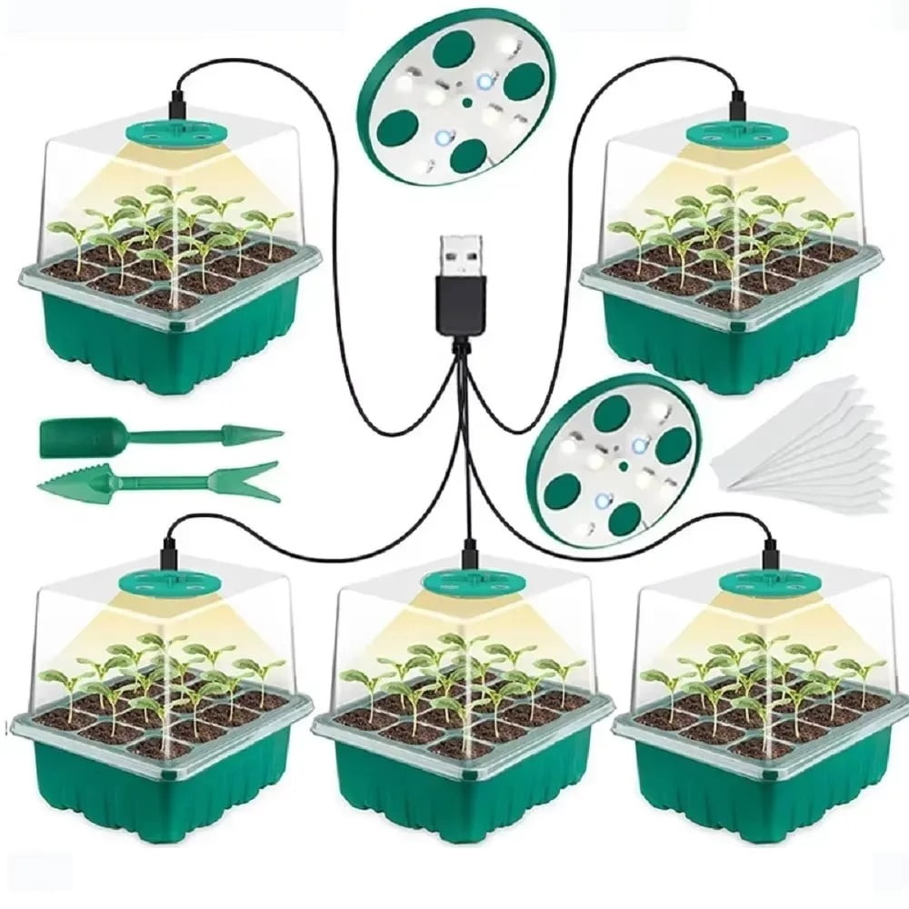 Seed Starter Tray Box with LED Growing Light Nursery Pot with Timer ...