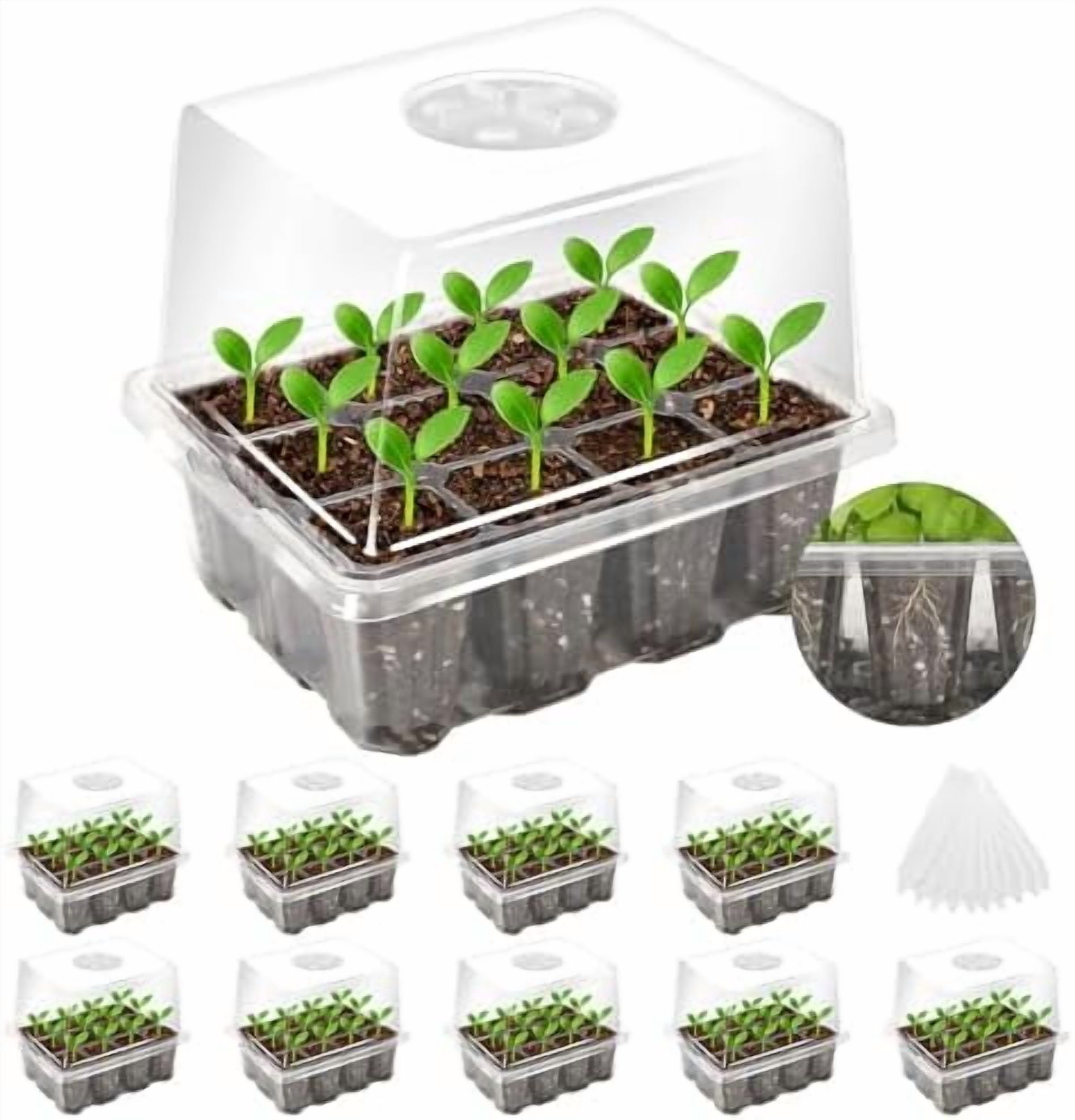 Seed Starter Tray with Elevated Lid, 120 Cells Seed Starter Kit with ...