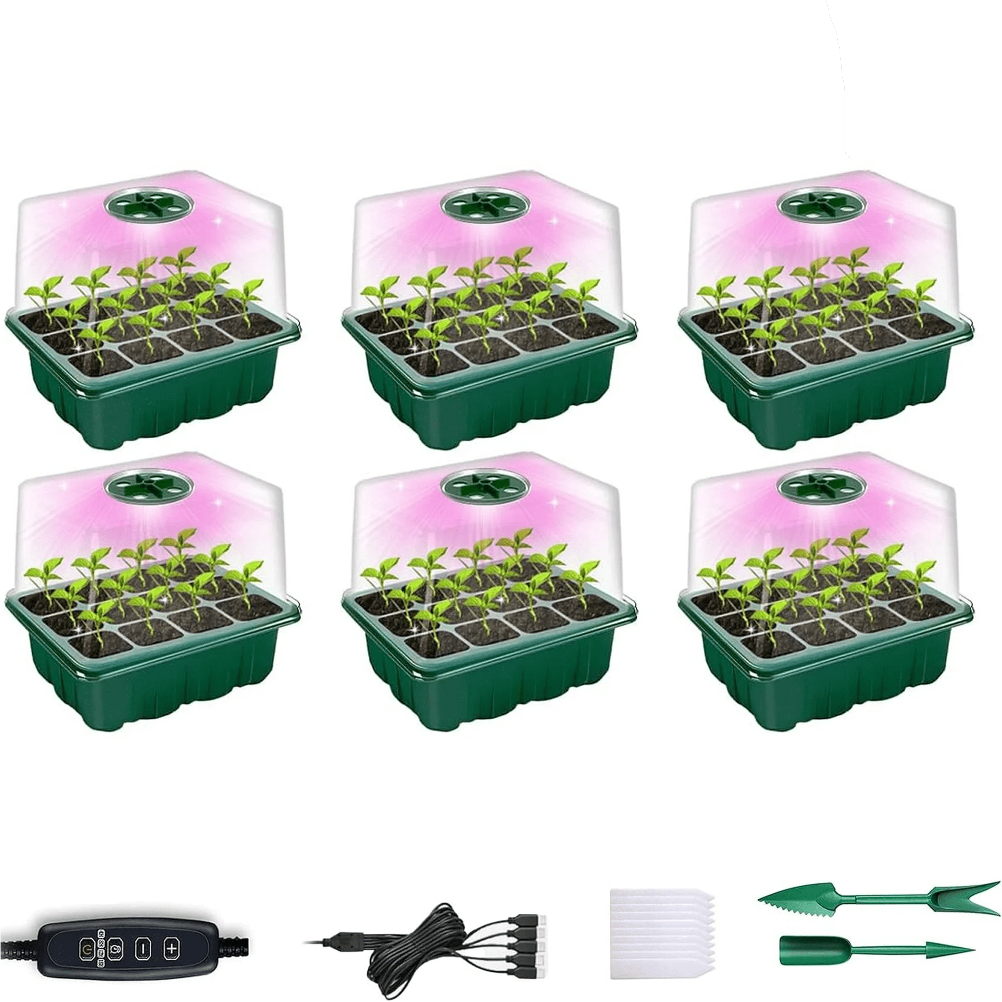 Seed Starter Tray with Grow Light, 6 Pack Seed Starter Kit with Timing Controller Adjustable ...