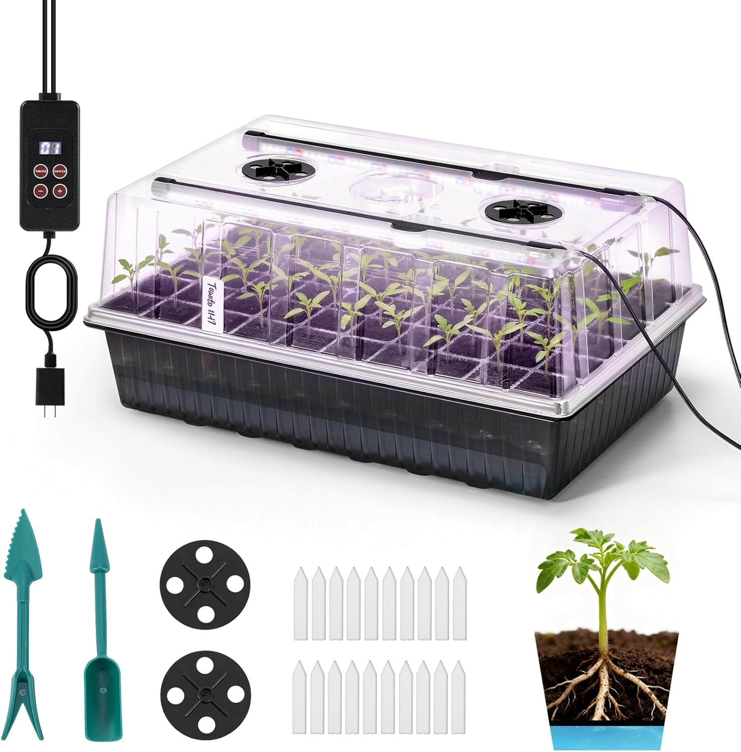 Seed Starter Tray with Grow Light - 60 Cells Self-Watering Seed Starter ...