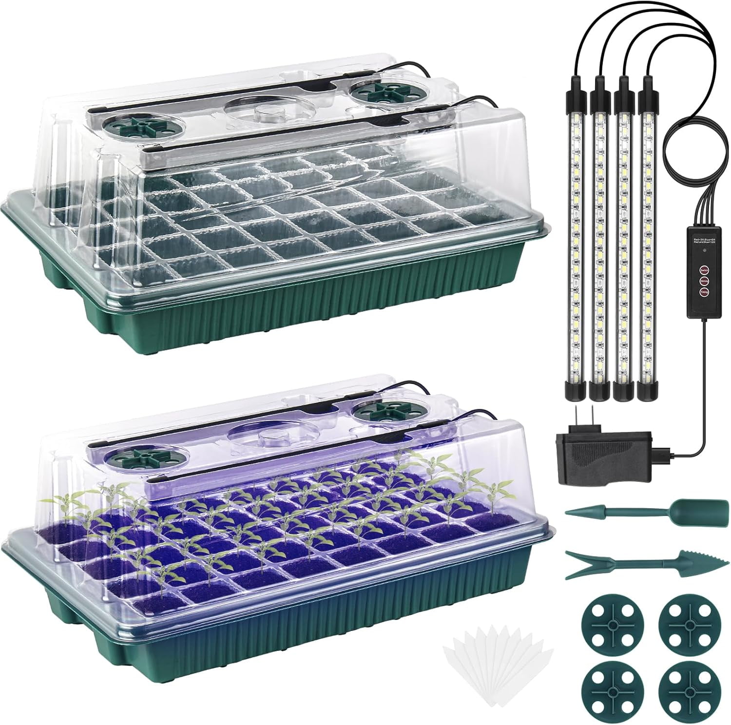 Seed Starter Tray with Grow Light, 80 Cells Seed Starter Kit with ...