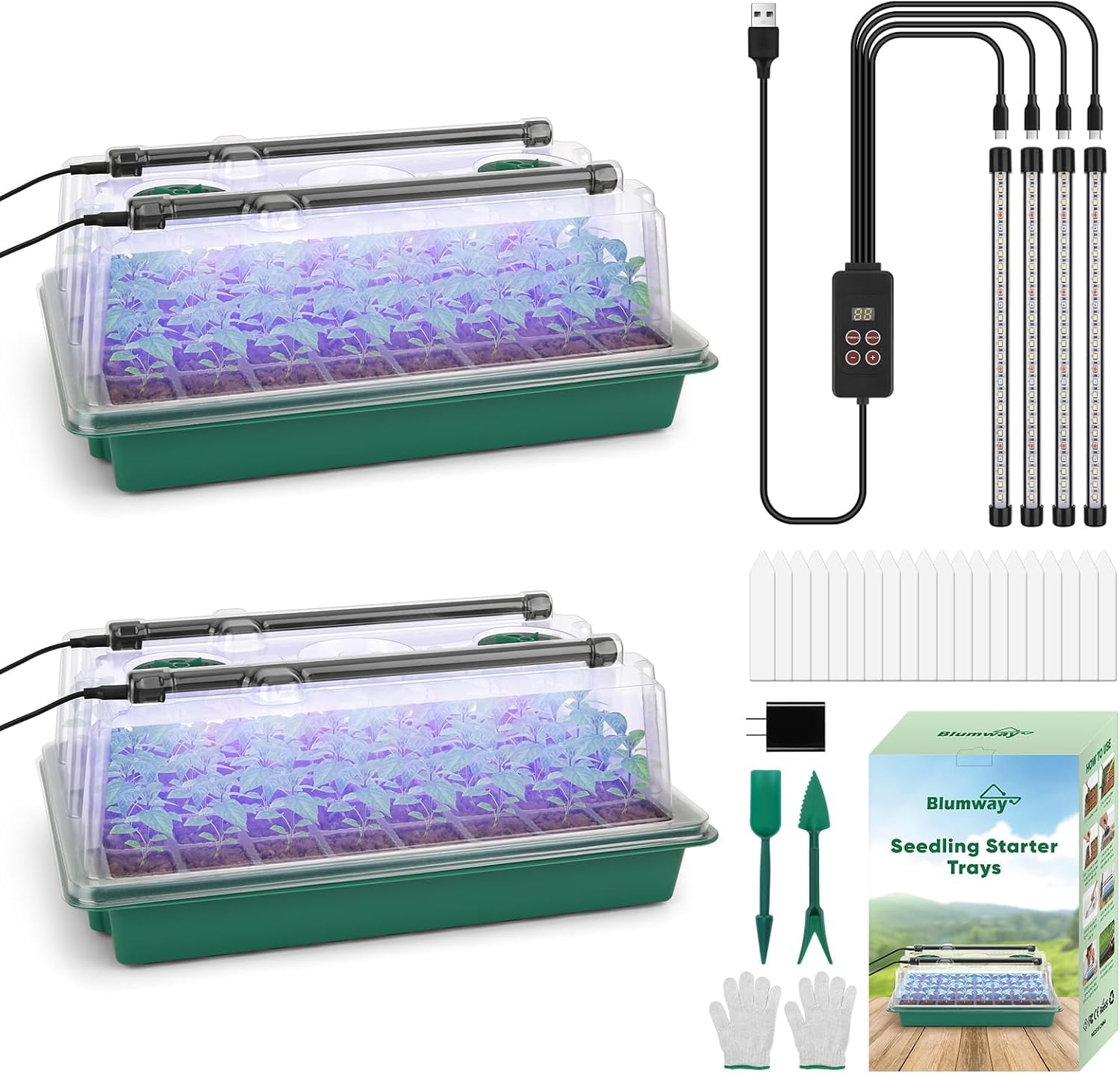 Seed Starter Tray with Grow Light,80-Cells Seedling Tray with Humidity Dome/Indoor Grow Kit,1-24 ...