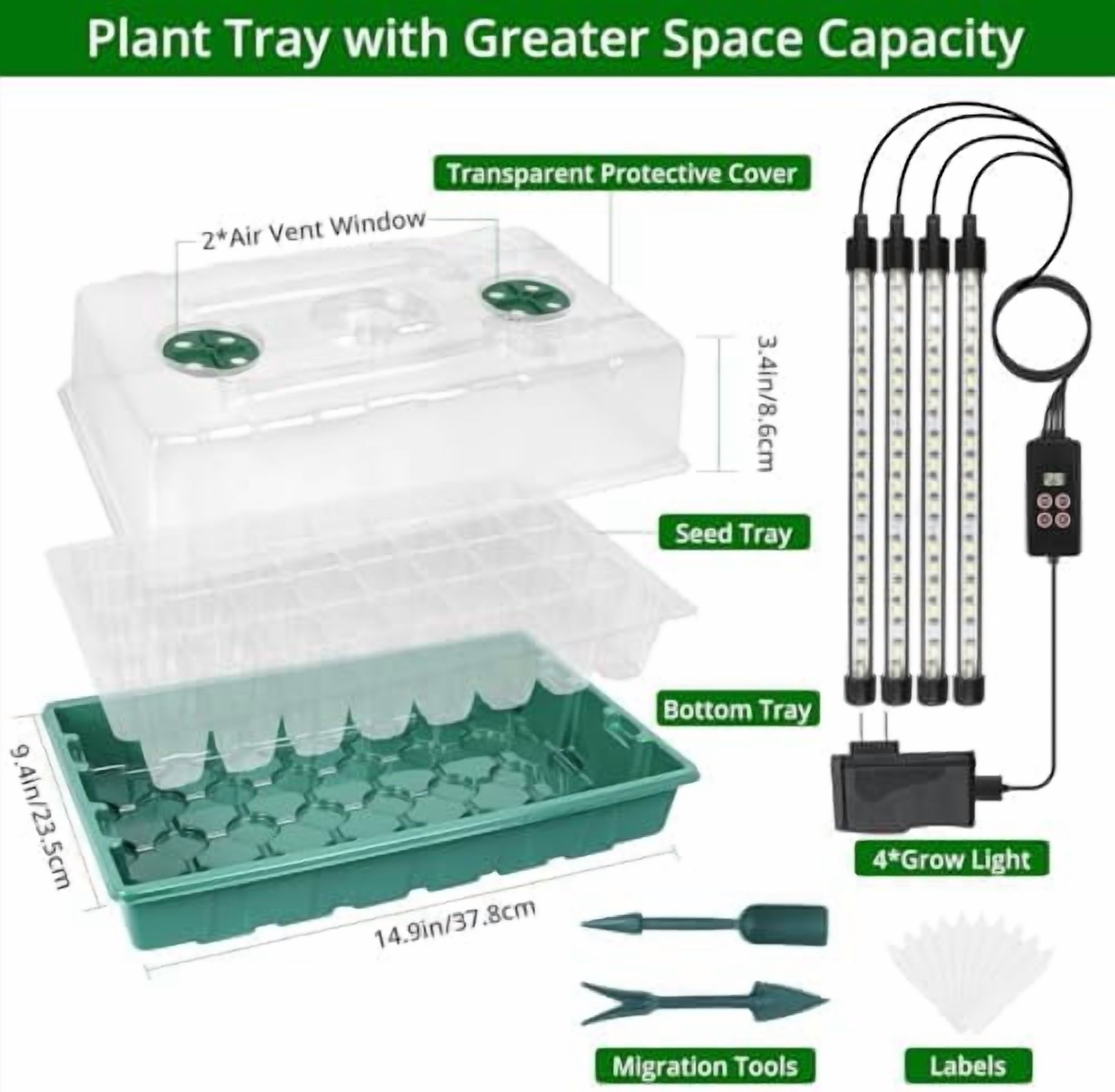 Seed Starter Tray with Grow Light, Intelligent Display Digital ...