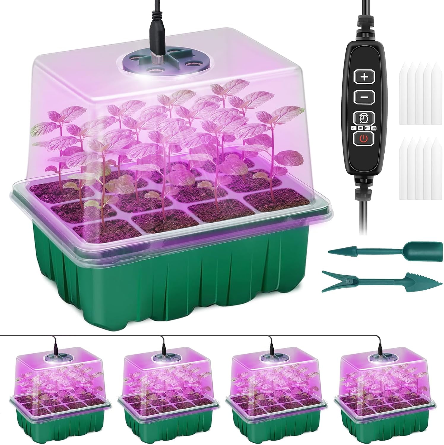 Seed Starter Tray with Plant Light, 4 Pack Grow Lights for Seed ...