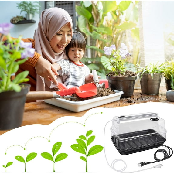 Seed Starter Tray with T8 Grow Light, Seedling Heat Tray with 15'' x 8. ...