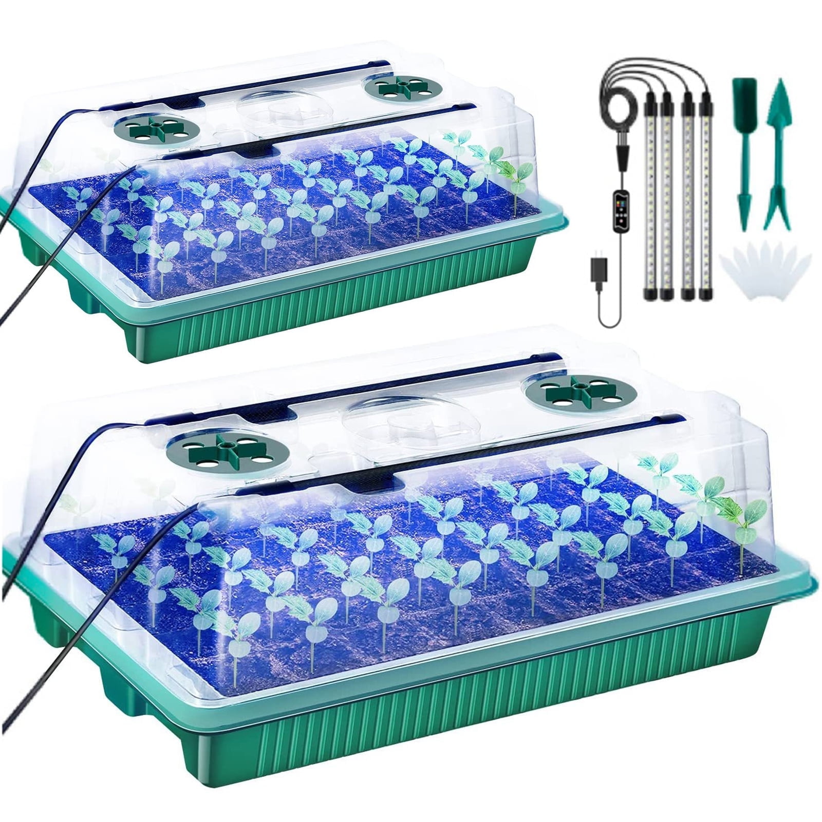 Seed Starter Tray with Grow Light,2 Pack 80 Cells Seedling Tray Kit with Timing Controller ...