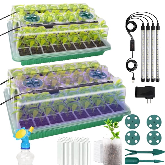 MQHUAYU Seed Starter Tray with Grow Light, 2 Pack 80 Cells Smart Timer ...