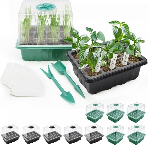 10 Pack Seed Starter Trays Seedling Tray, 120 Cells Humidity Adjustable ...