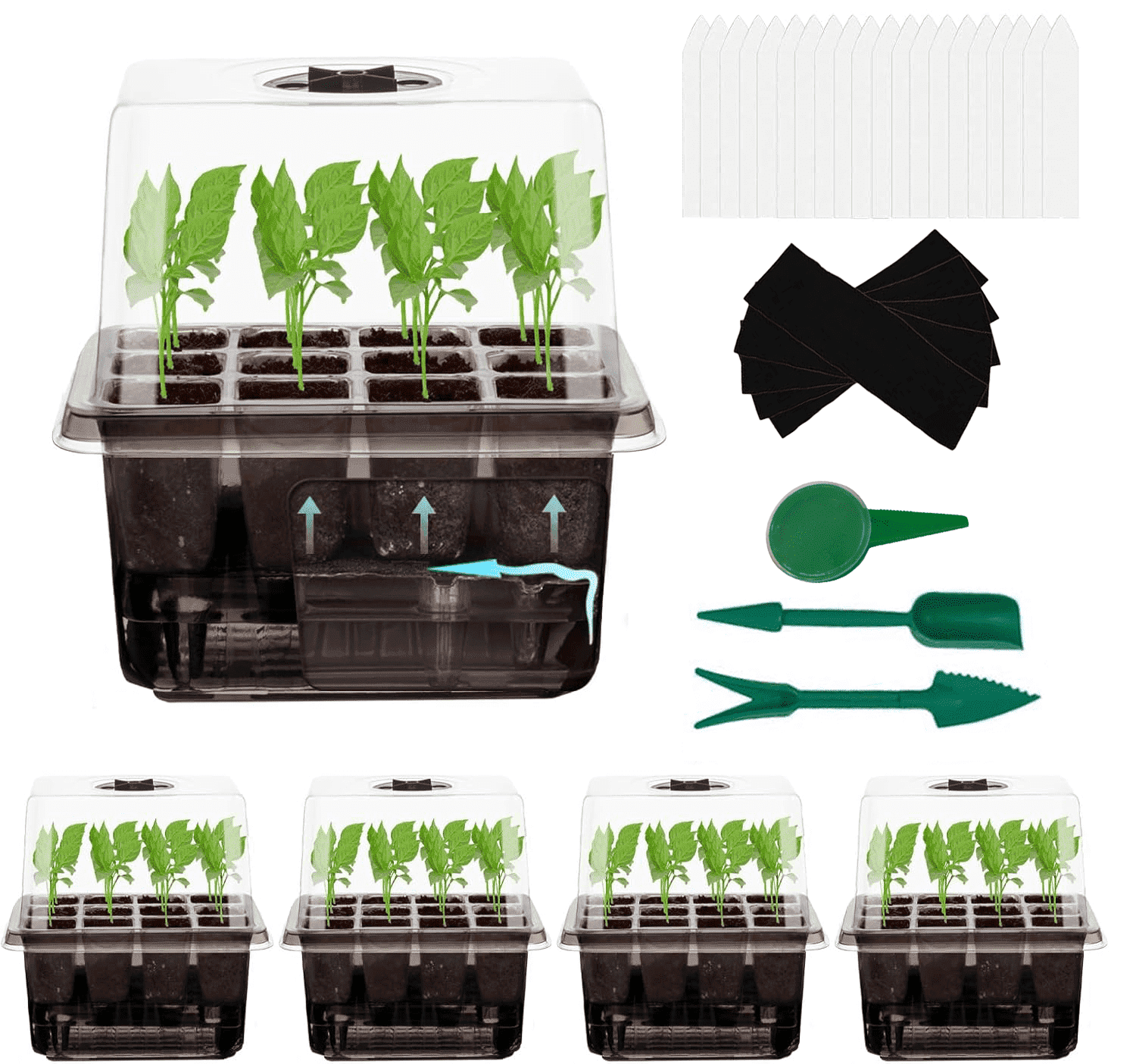 Seed Starter Trays Self-Watering - Kit with Humidity Dome, 5-Pack 60 ...