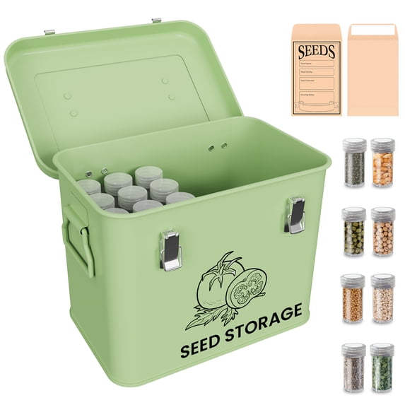 Seed Storage Box, Metal Seed Container, Seed Storage Container (Green ...