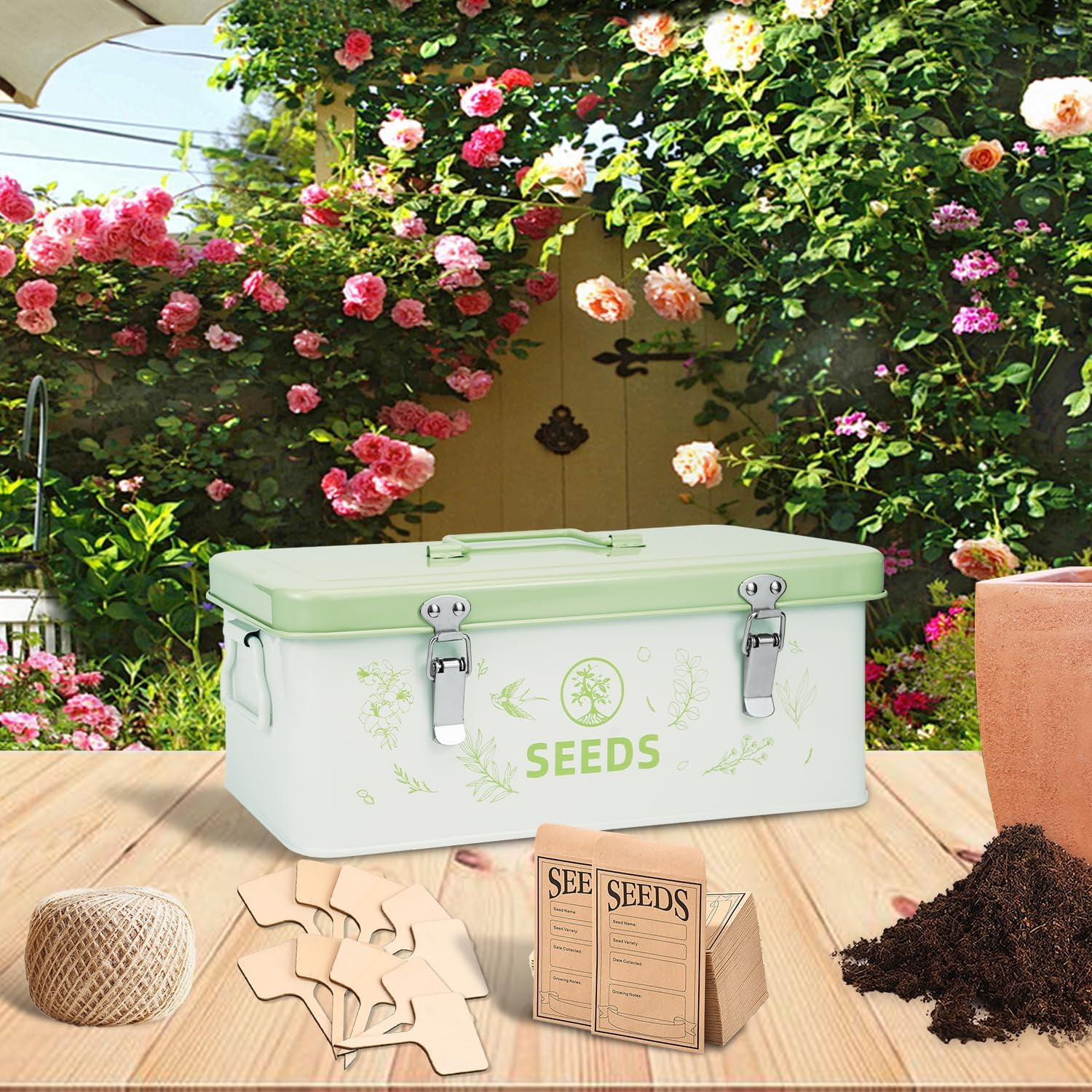 Seed Storage Box with 4 Compartments, 30 Envelopes, Labels & Safety ...