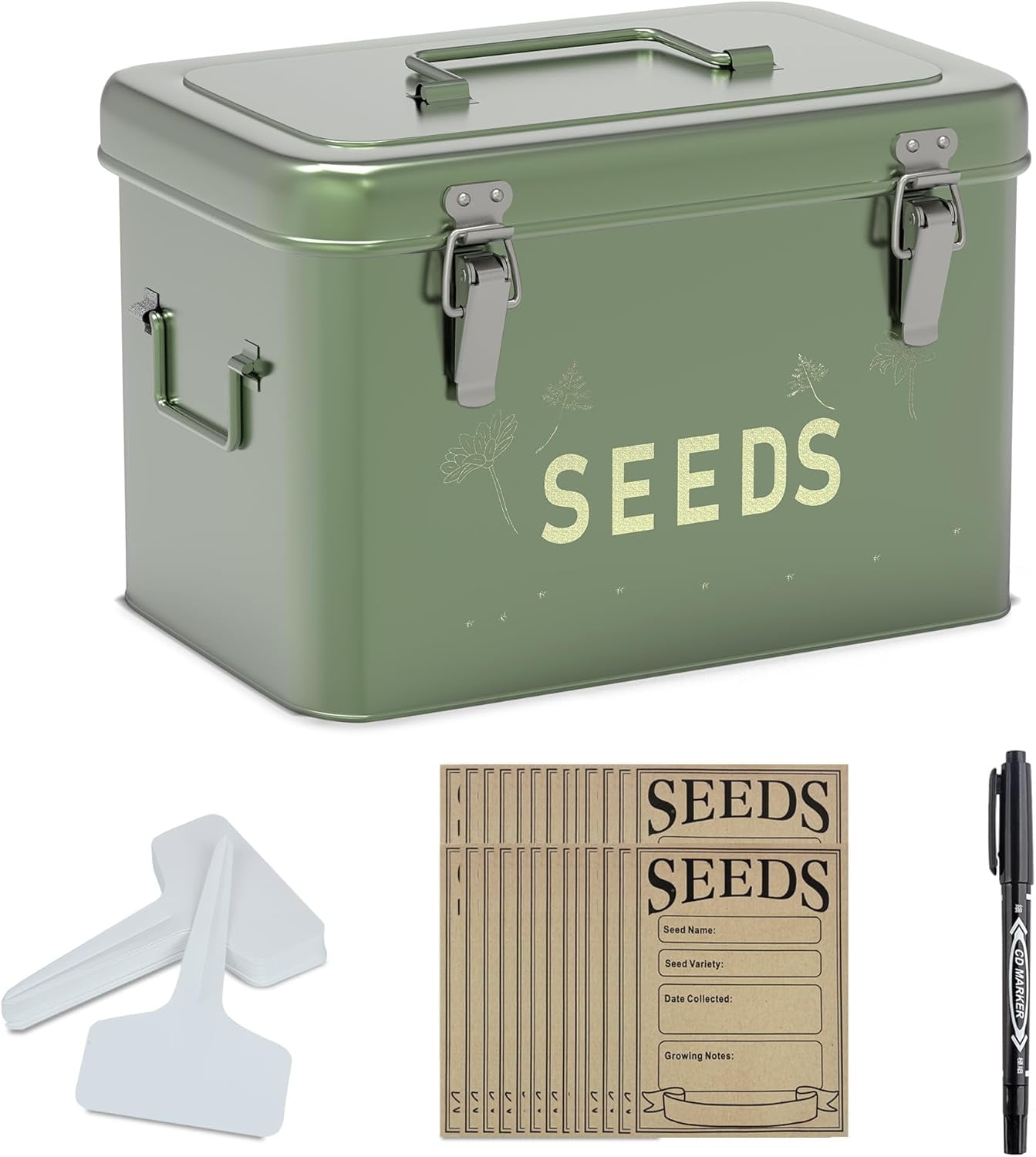 Seed Storage Organizer, Metal Seed Saving Box with Lid, Seed Bin with ...