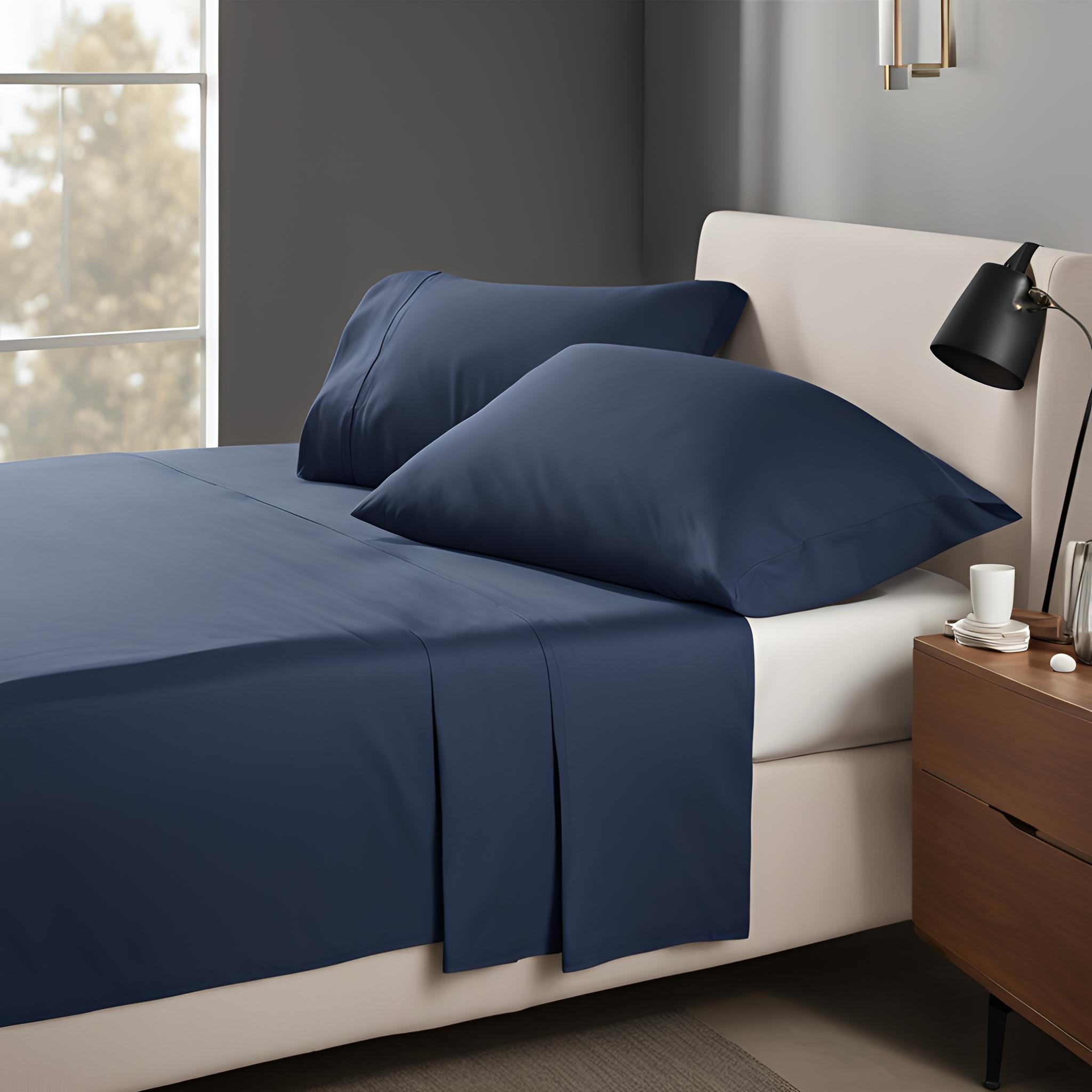 Seed and Seam 4-Piece Navy Blue Sheet Set – 400 Thread Count Cotton ...
