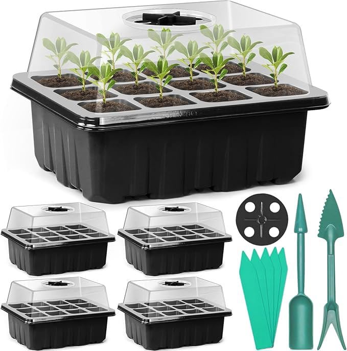 Seed starter tray with grow light, 12-hole black mounted self-watering ...
