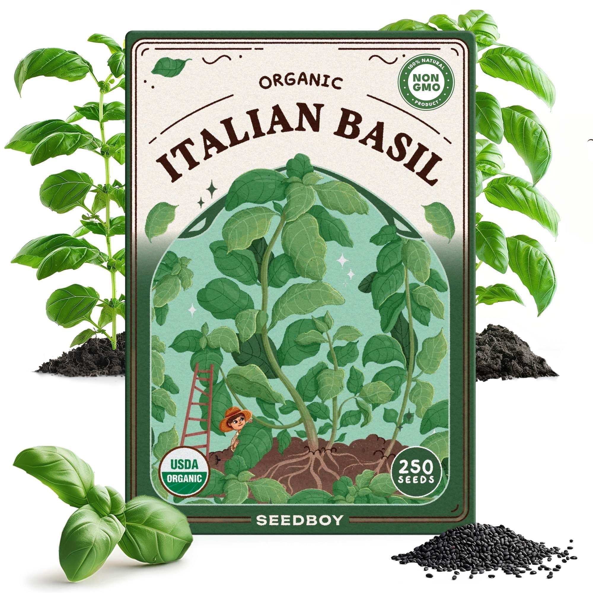 Seedboy Organic Basil Herb Seeds for Indoor Gardening or Planting ...