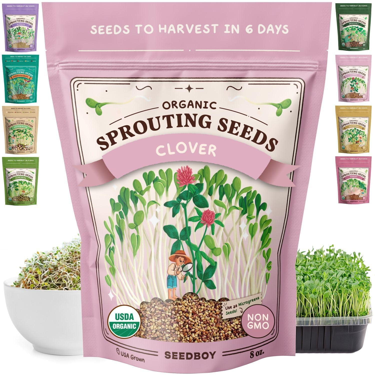 Seedboy Organic Clover Seeds for Sprouting - Non-GMO, USA Grown ...