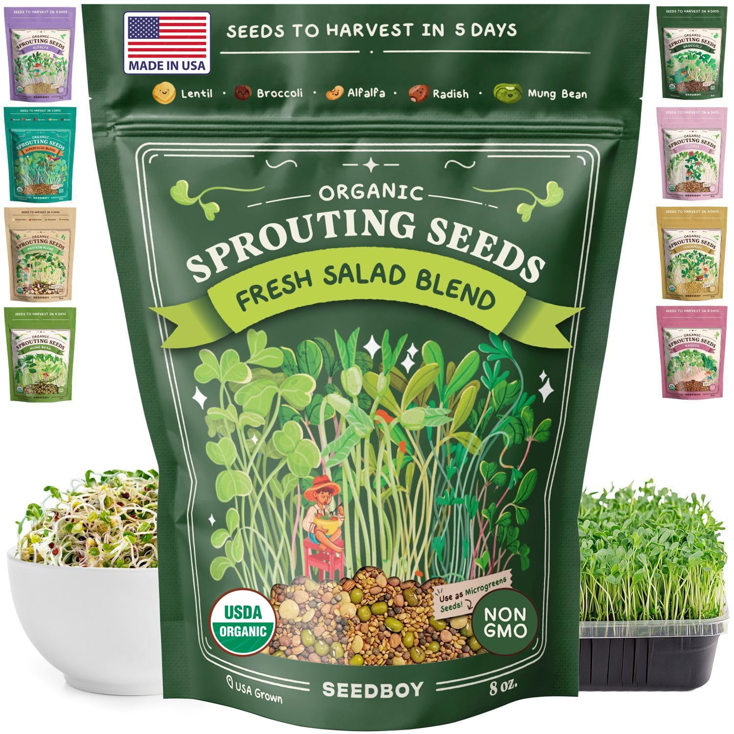 Seedboy Organic Sprouting Seeds - Salad Blend MHD1Variety- Non-GMO ...