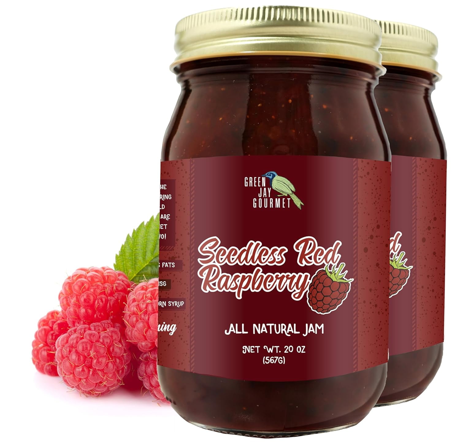 Seedless Raspberry Jam - All-Natural Fruit Jam with Red Raspberries & Lemon Juice - Vegan Gluten ...