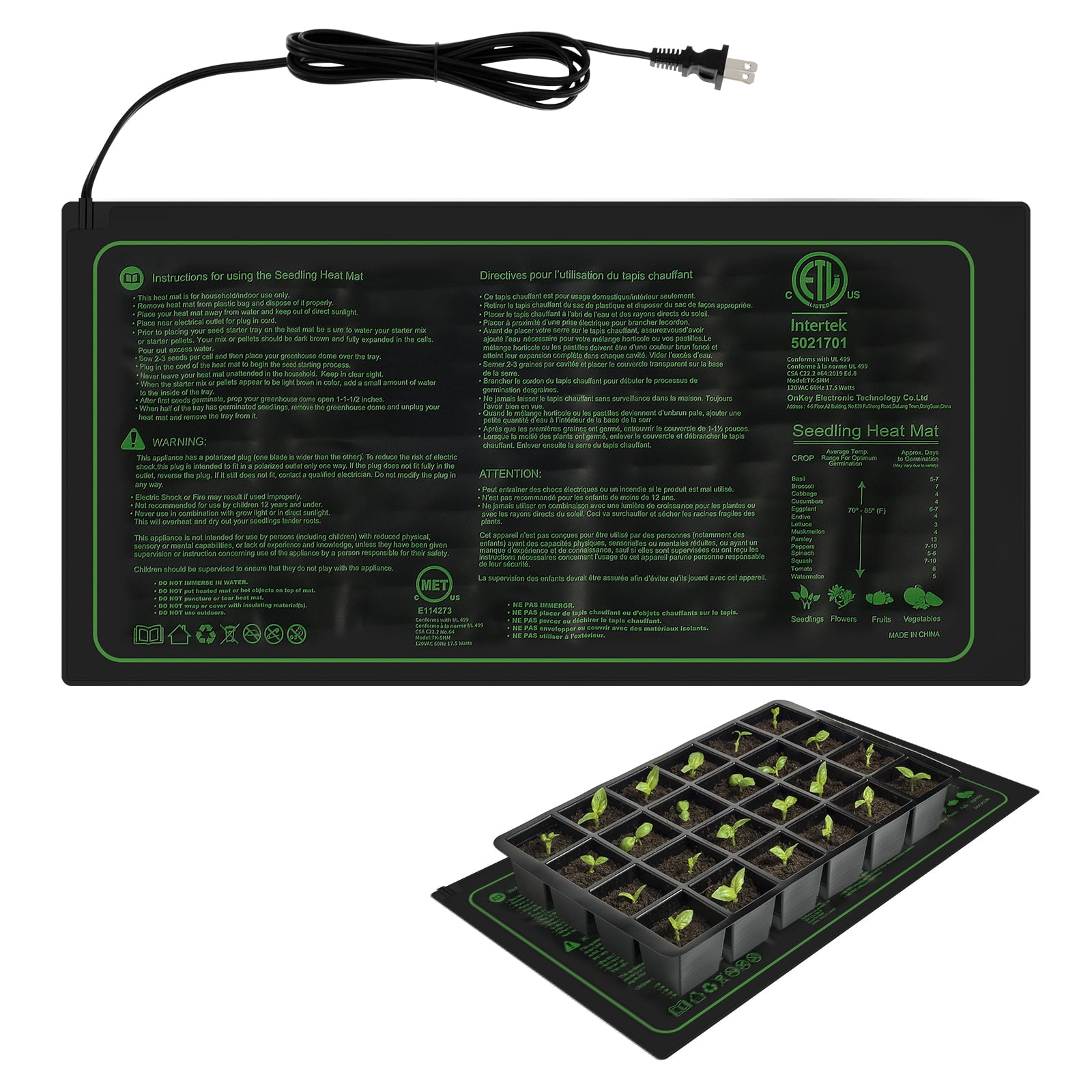 Seedling Heat Mat 10" x 20" Warm Hydroponic Heating Pad Waterproof for ...
