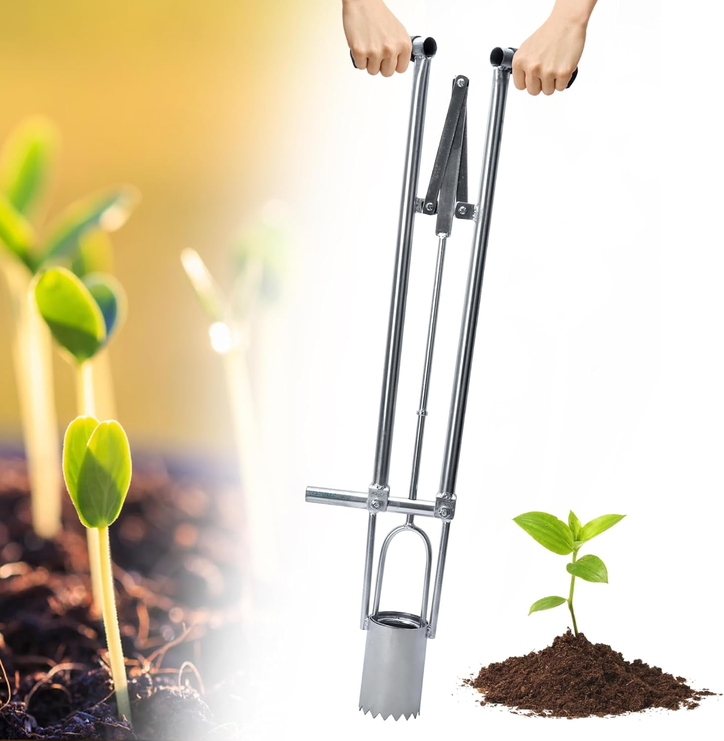 Seedling Transplanter Long Handled Bulb Planter, Stainless Steel Manual ...