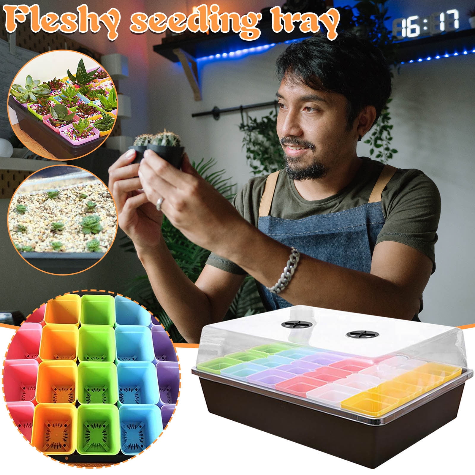 Seedling Tray,20 Cells Gardening Mini Breathable Lids Plastic ...