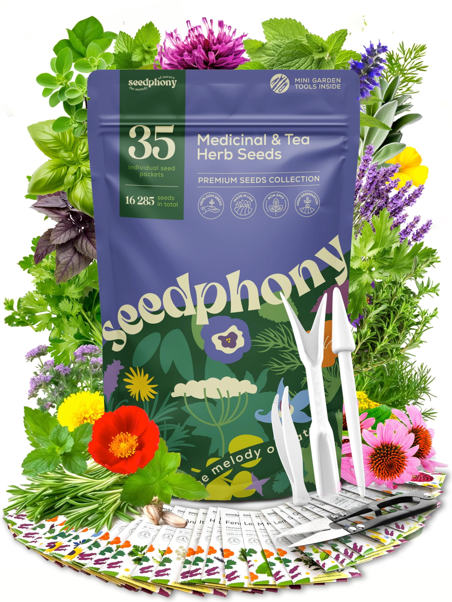 Seedphony 35 MedicinalEGSC & Tea Herb Seeds Variety Pack - Non-GMO ...