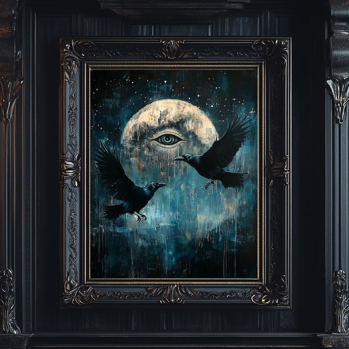 All Seeing Eye Art Print, Celestial Full Moon With Ravens Dark Fantasy ...