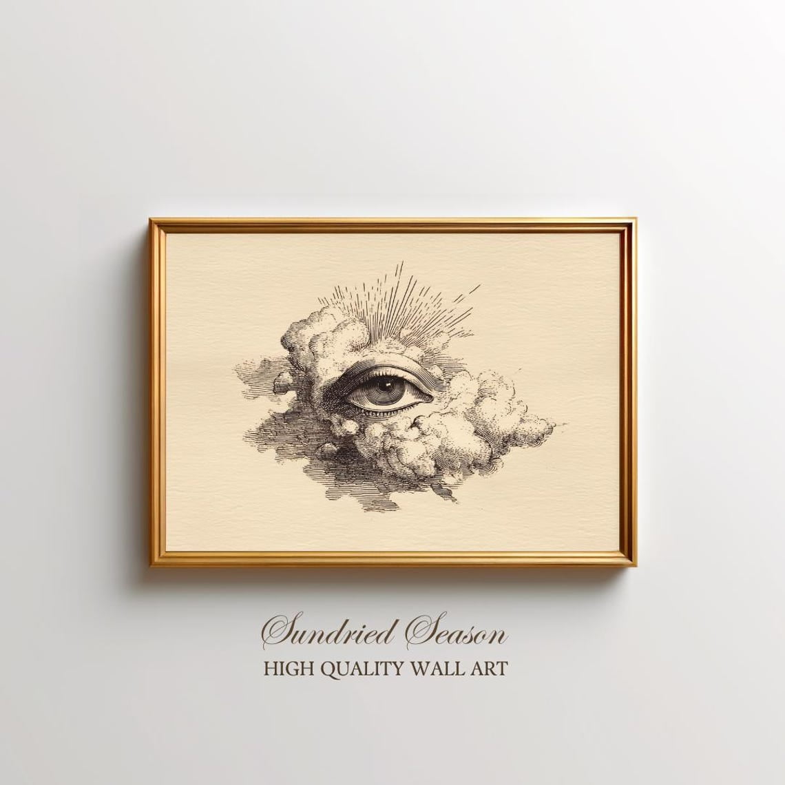 All Seeing Eye In Clouds Vintage Engraving Art Print, Mystical Occult ...